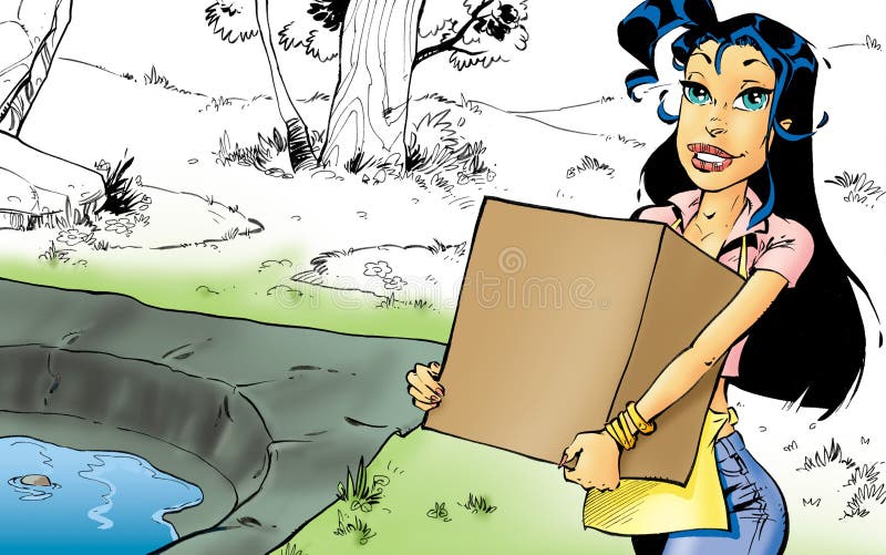 Woman cleaning lake stock illustration. Illustration of cleaning - 8092124