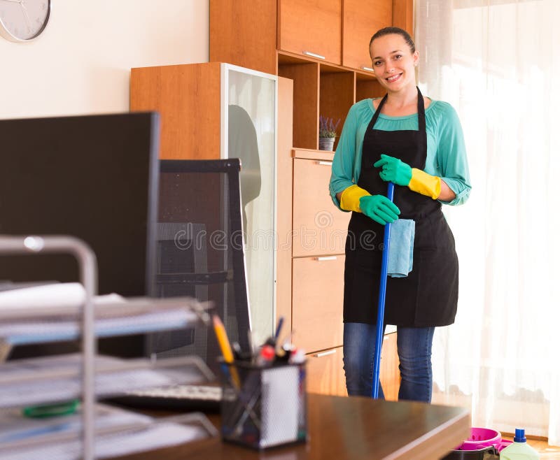 Woman cleaning office room stock image. Image of indoor - 69123737