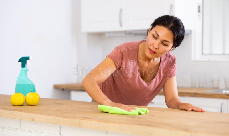 Woman is Cleaning Surface on the Table at Home Stock Image - Image of ...