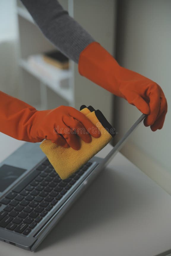 Woman Cleaning Table Using Rag and Diffuser at Home Stock Image - Image ...