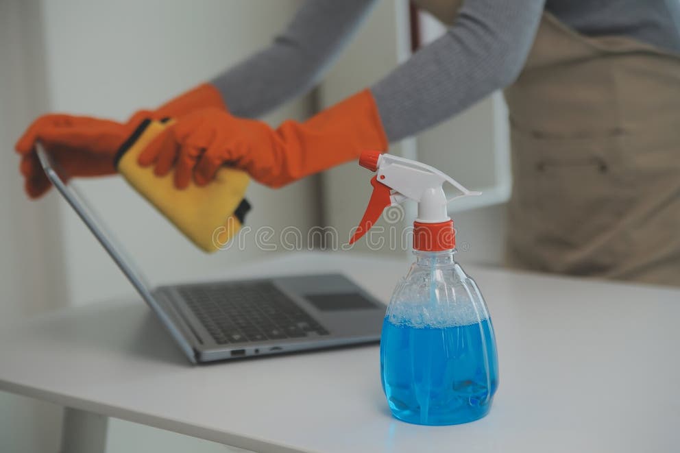Woman Cleaning Table Using Rag and Diffuser at Home Stock Image - Image ...