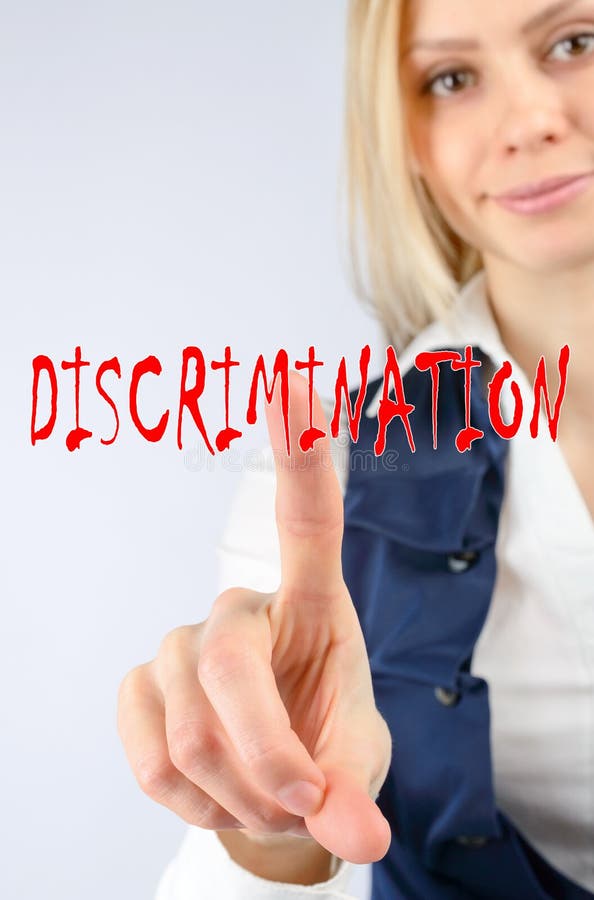 Woman Clicks on Word Discrimination Stock Photo - Image of push ...