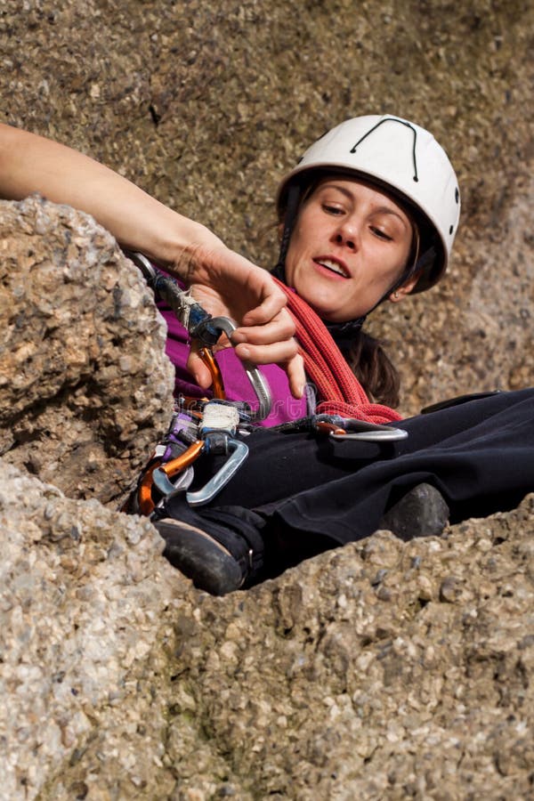 Woman during Climbing the Mountain Stock Image - Image of extreme ...