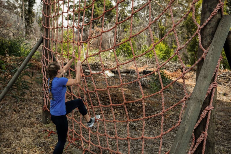 Woman Climbing a Net during Obstacle Course Stock Photo - Image of ...