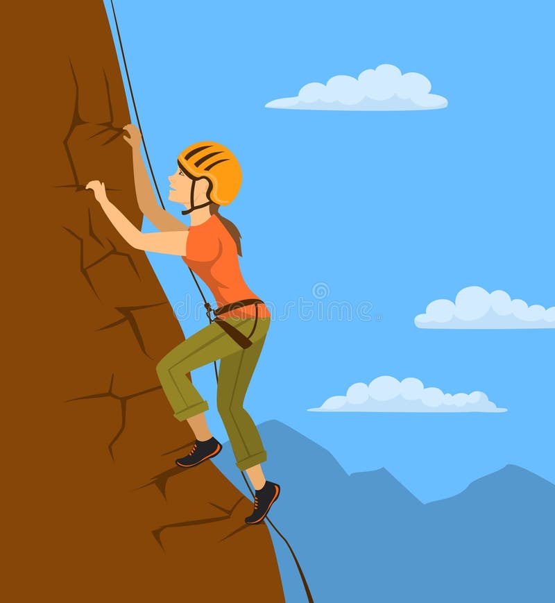 Woman Climbing Up the Mountain Stock Vector - Illustration of element ...