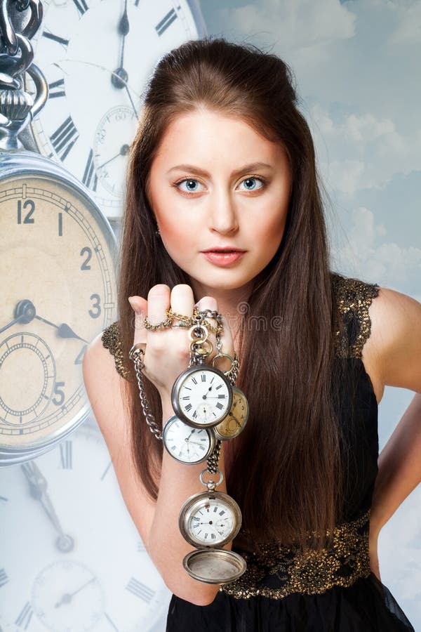 Woman with clock stock photo. Image of aged, chronometer - 14737478