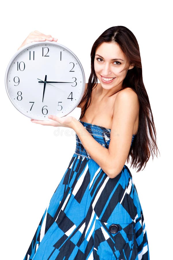 Woman sitting on clock stock photo. Image of girl, clock - 14491404