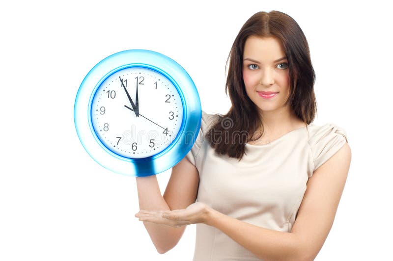 Woman with Red Clock. Time Management Concept. Stock Image - Image of ...