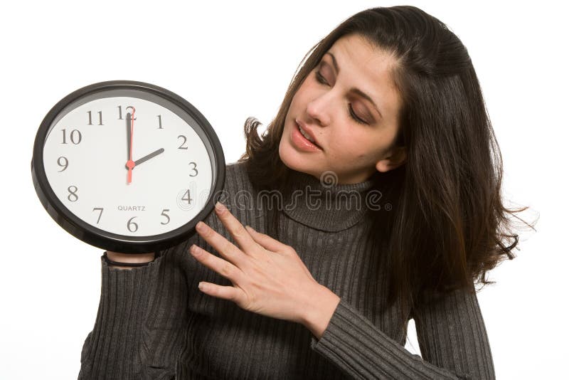 Woman with clock stock photo. Image of white, ontime - 29391474