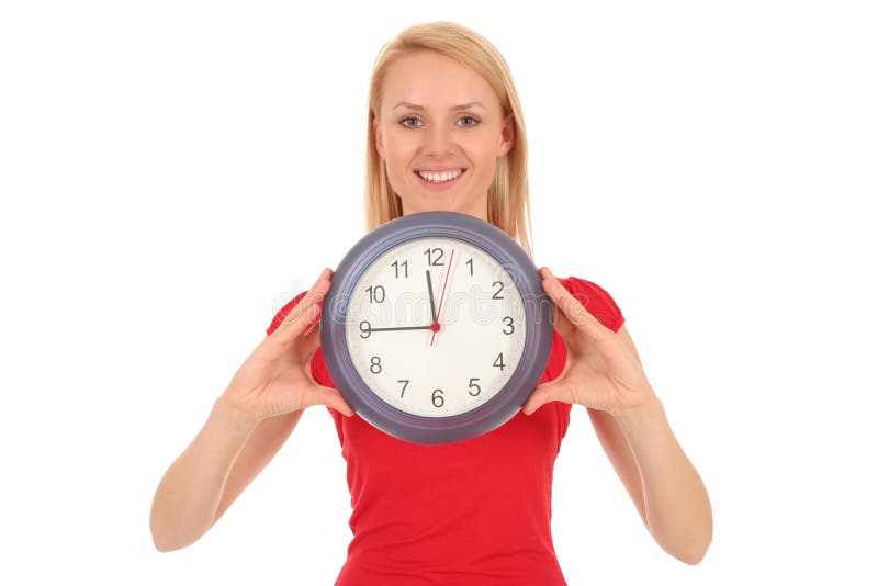 Woman with clock stock photo. Image of deadline, late - 5032402