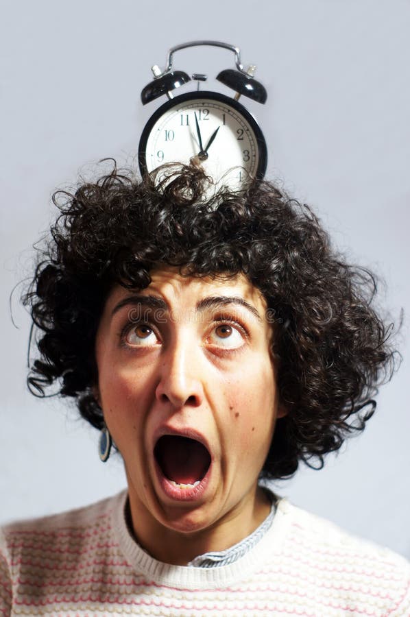 Woman with a Clock on Her Head Stock Photo - Image of curly, portrait ...