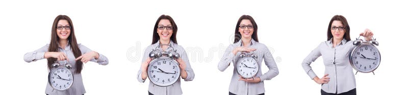 The Woman with Clock Isolated on White Stock Photo - Image of manager ...