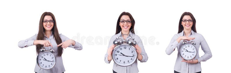 Woman with Clock Isolated on White Stock Image - Image of corporate ...