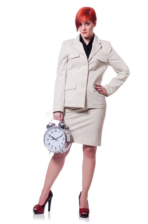 Woman with clock stock image. Image of alarmclock, female - 32480841