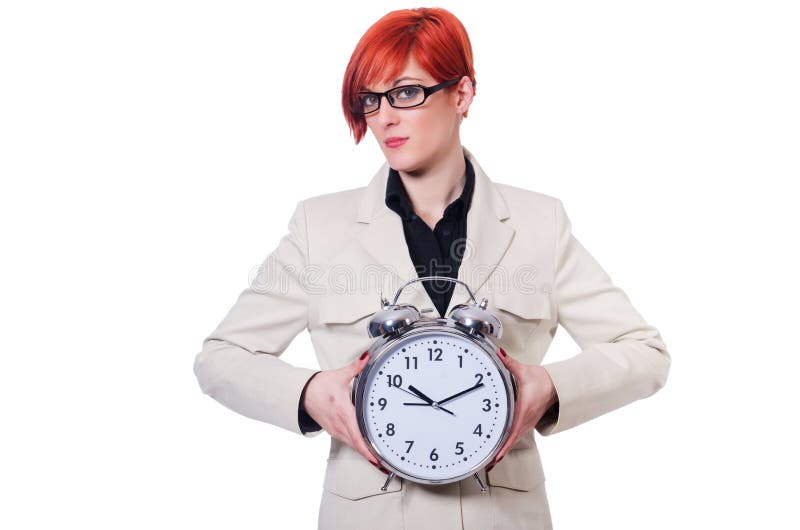 Woman with clock stock photo. Image of alarm, adult, deadline - 32480844