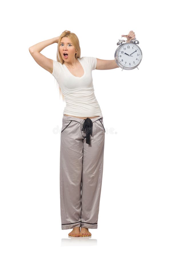 The Woman with Clock Isolated on White Stock Image - Image of pretty ...