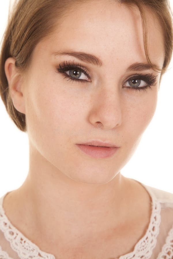 Woman Close Red Plaid Shirt Look Intense Stock Image - Image of look ...