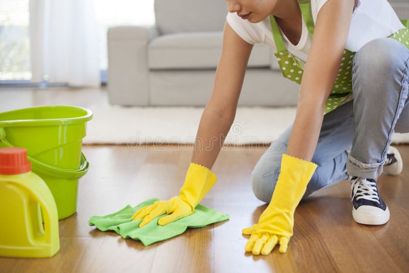 Woman with Cloth Cleaning Floor in Home Stock Photo - Image of supplies ...