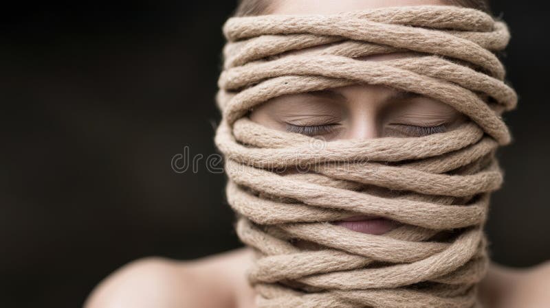A Woman with a Cloth Wrapped Around Her Face and Eyes, AI Stock Photo ...