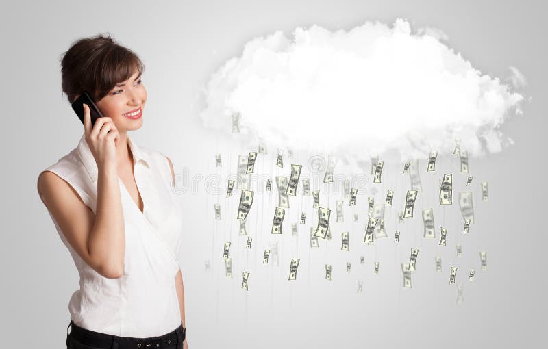Woman with Cloud and Money Rain Concept Stock Image - Image of heaven ...