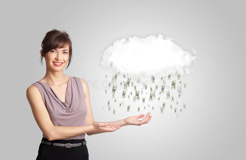 Woman with Cloud and Money Rain Concept Stock Photo - Image of bonus ...