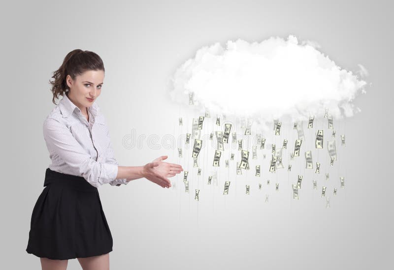 Woman with Cloud and Money Rain Concept Stock Photo - Image of finance ...