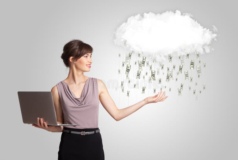 Woman with Cloud and Money Rain Concept Stock Image - Image of english ...
