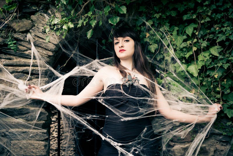 Woman in the cobweb stock image. Image of spider, black - 53878771