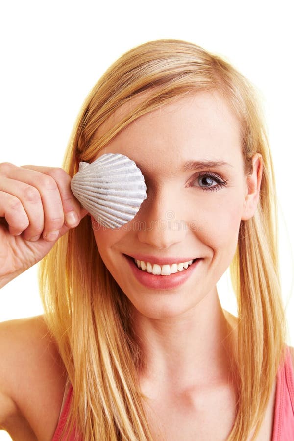 Woman with cockle stock image. Image of pleasure, collect - 13712015