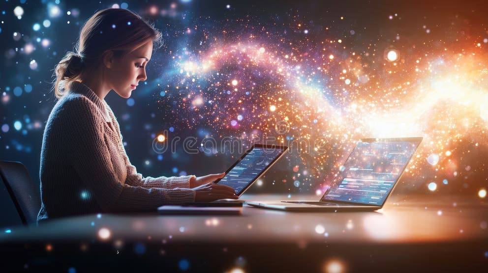 Woman Coding, Digital Transformation, Futuristic Technology, Data Flow ...