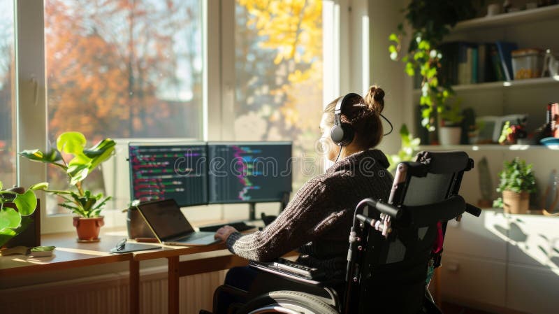 Woman Coding Sunny Office Ai Generated Stock Photos - Free & Royalty ...