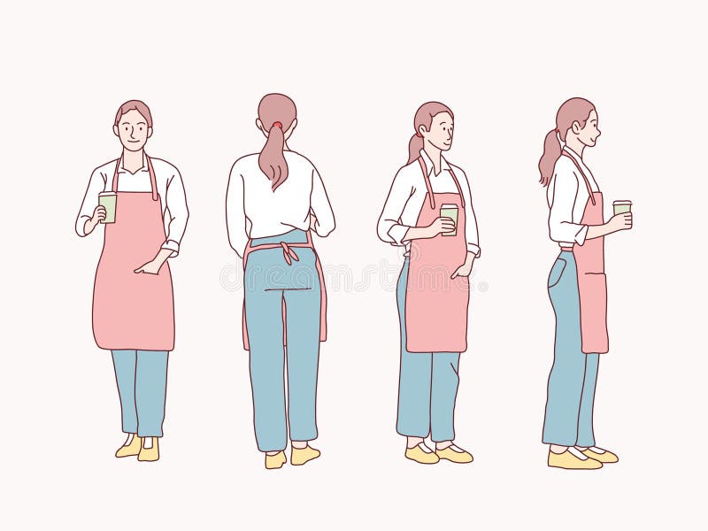 Woman Coffee Barista Waitress 360 Front Side Back Rear Views Simple ... Woman Coffee Barista Waitress 360 Front Side Back Rear Views Simple ...