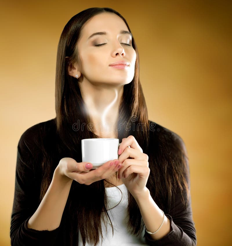 Beautiful Woman with Cup of Coffee Stock Photo - Image of face, enjoy ...
