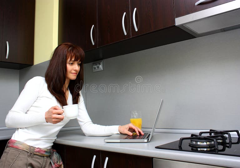 Woman with Coffee, Laptop and Juice Stock Photo - Image of fresh ...
