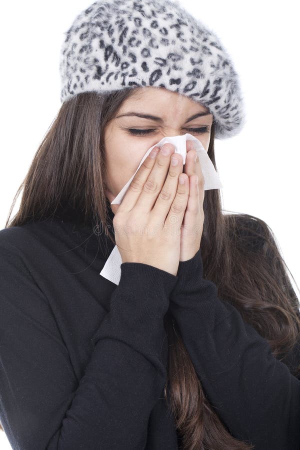 Woman with a Cold Blowing Nose Stock Photo - Image of girl, illness ...