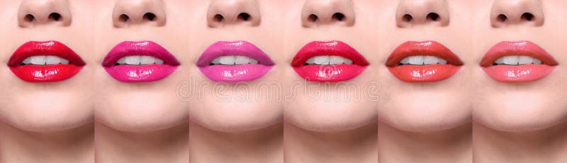 Woman with Color Lipsticks, Collage. Banner Design Stock Image - Image ...