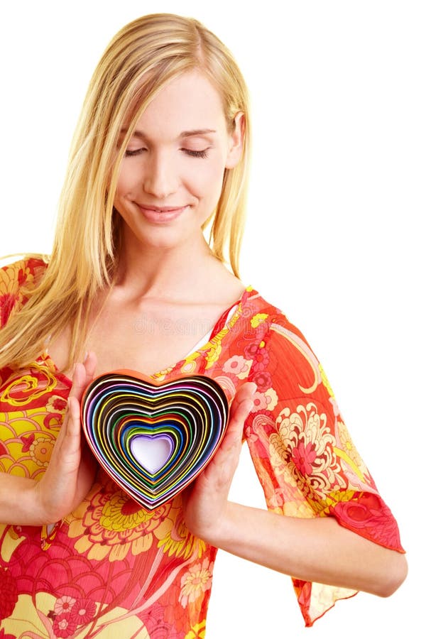 Woman with colorful heart stock photo. Image of flirt - 13980988