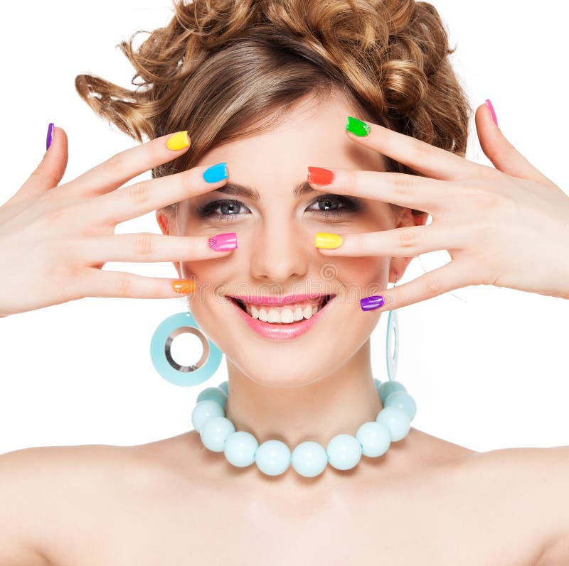 Woman With Colorful Nail Polish Stock Image Image Of Glamour Adult