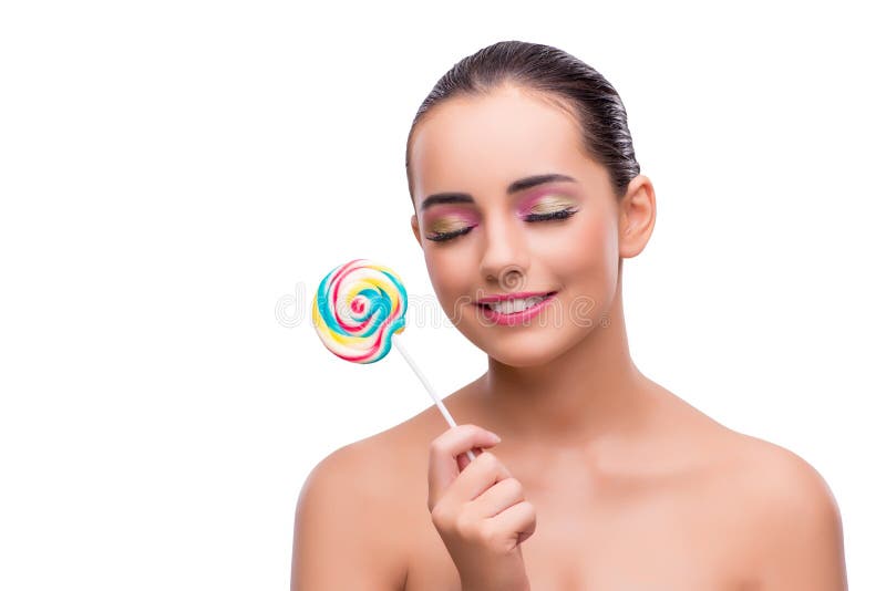 The Woman with Colourful Lollipop Isolated on White Stock Image - Image ...