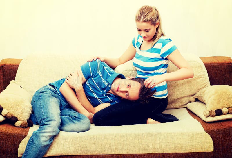 Woman Comforting Her Sad Husband Stock Image - Image of consolation ...