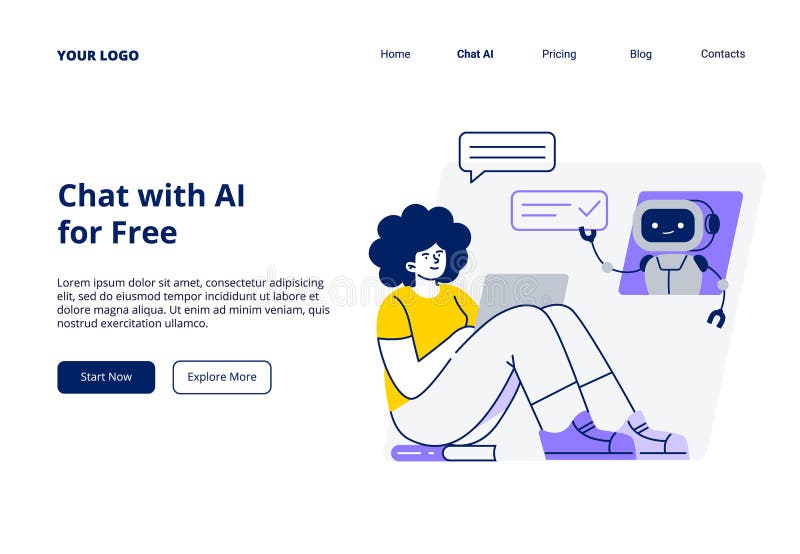 A Woman Communicates with an AI Assistant on a Laptop. Chat Bot Helps ...