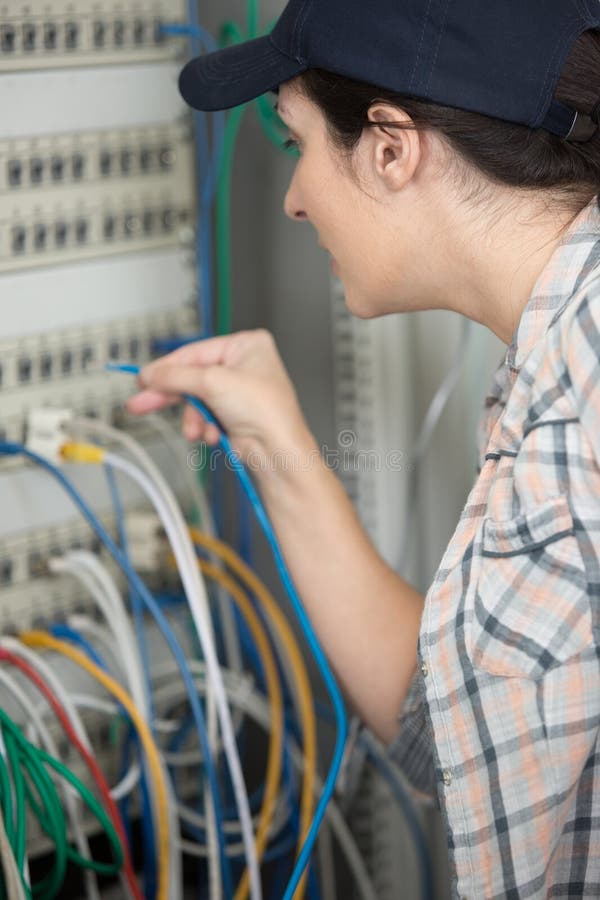 Woman Commutes Wires Powerful Internet Routers Stock Image - Image of ...