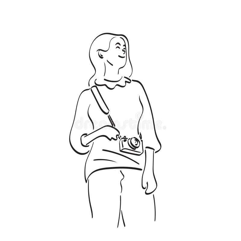 Woman with Compact Camera Illustration Vector Hand Drawn Isolated on ...