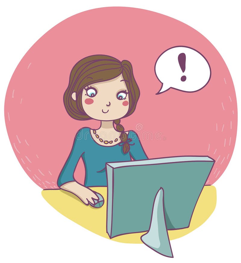 Clipart Lady At Computer