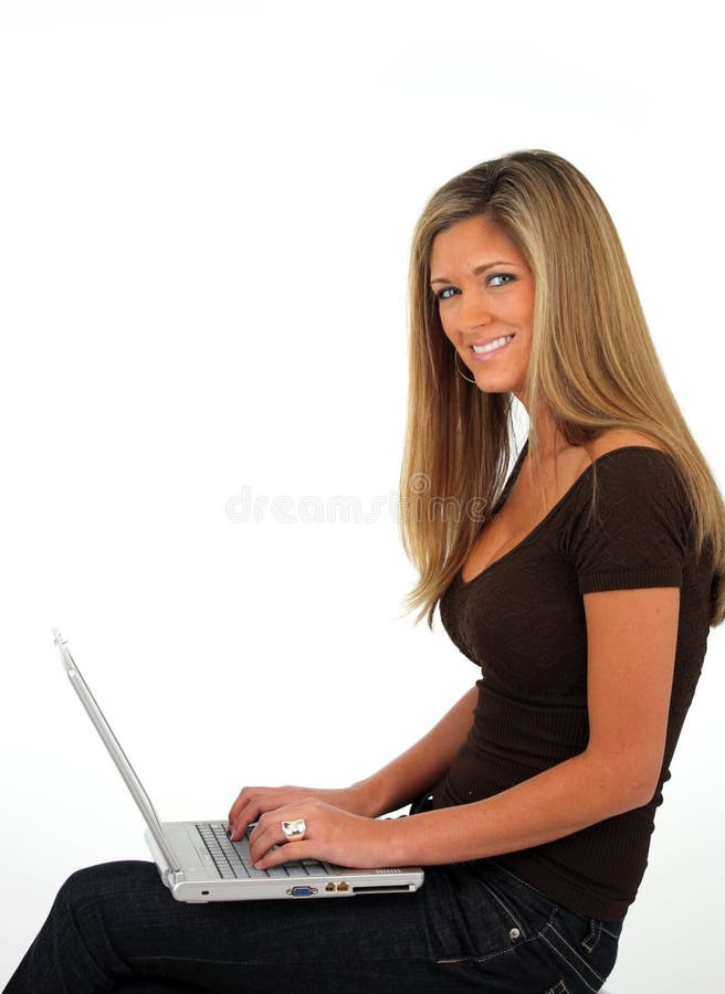 Casual woman on a laptop stock photo. Image of lifestyle - 9668964