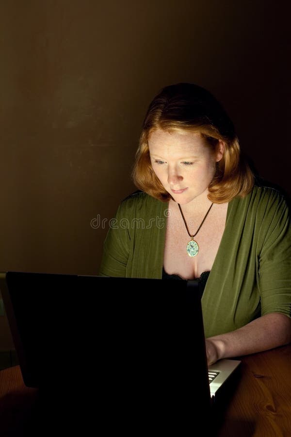 Woman at Computer stock photo. Image of glow, contrast - 9114724
