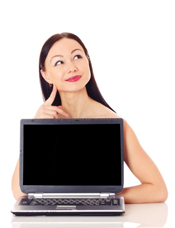 Woman with a computer stock photo. Image of pointing - 31978982