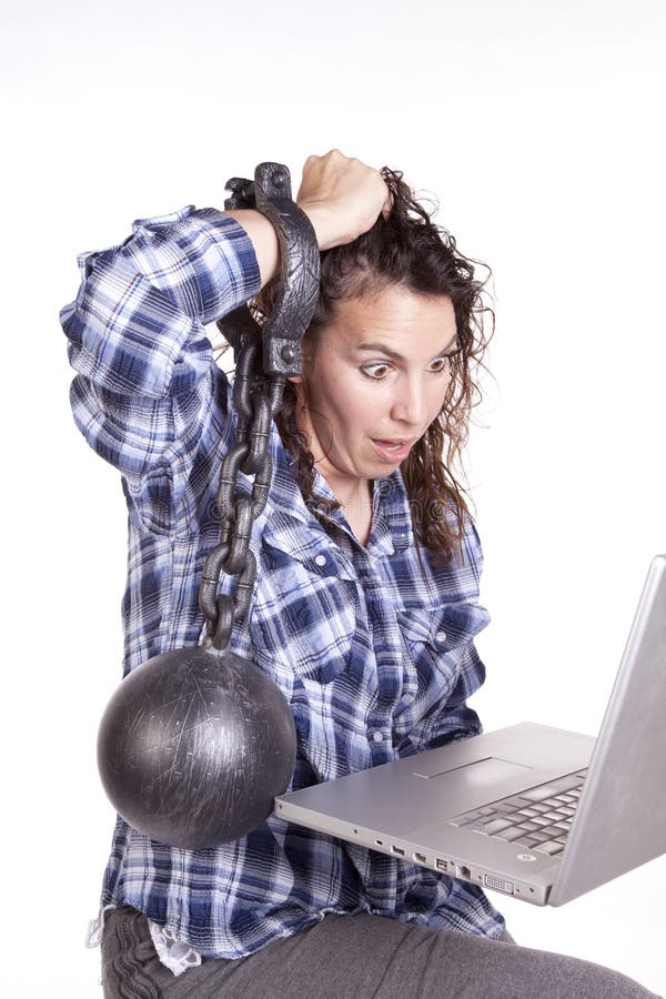 Woman Computer Chain Frazzled Stock Photo - Image of frustration ...