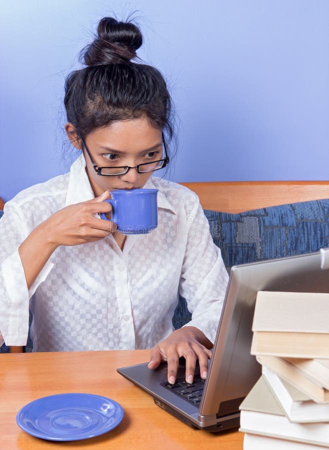 Woman with computer stock image. Image of laptop, eyeglasses - 41503999