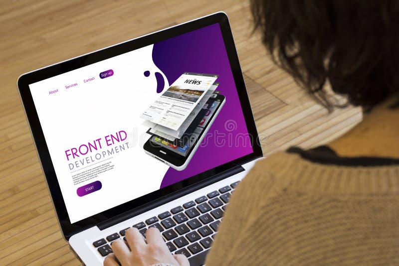 Woman computer front end stock image. Image of landing - 127307117